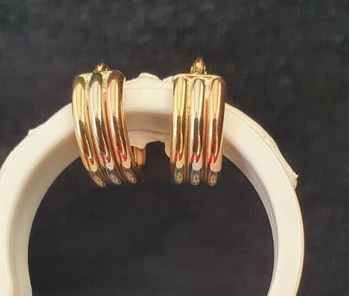 NEW 9ct Yellow Rose White Gold Hoop Earrings 375 Hallmarked 3 Tone 9KT ...