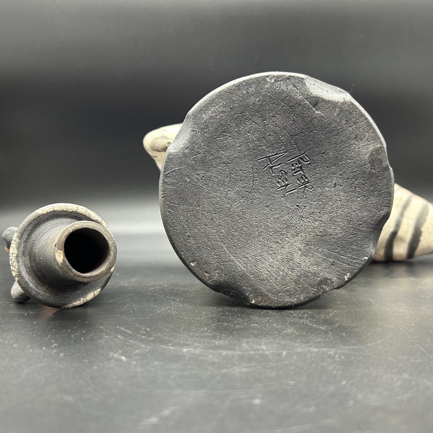 Peter Alsen Raku Pottery Oregon Zebra with Monkey Vessel Whimsical ...