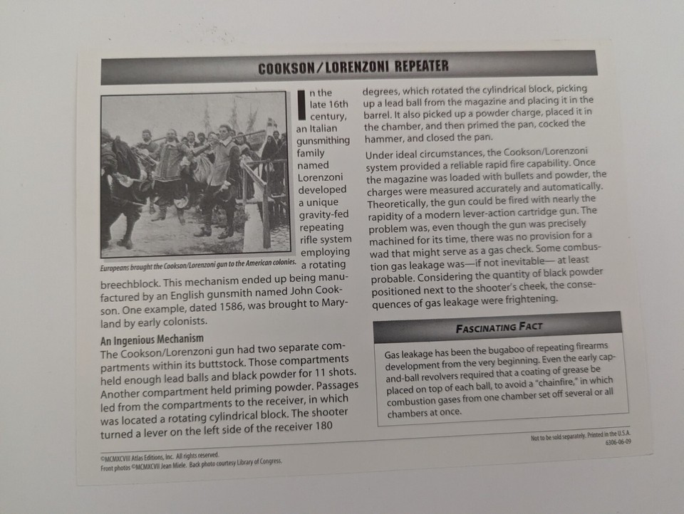 Atlas Gun Info Photo Card Cookson Lorenzoni Repeater Britain Rifle | eBay