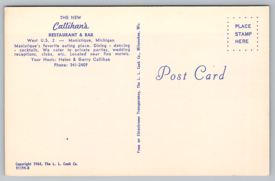 The New Callihan's Restaurant and Bar Manistique Michigan Vintage ...