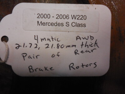 00-06 W220 Mercedes S Class 4Matic AWD Pair of Rear Brake Rotors ...
