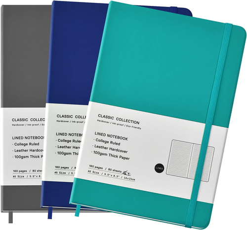 3 Pack A5 Journal Notebooks Classic College Ruled Notebooks Hardcover ...