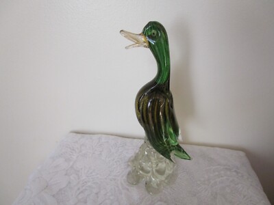 VTG Murano Art Glass Duck Figurine Green Gold Uranium ? Glass 10.25 ...