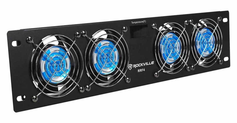 Rockville RRF4 19" Rack Mount 4 Fan Cooling System with LED Temperature ...