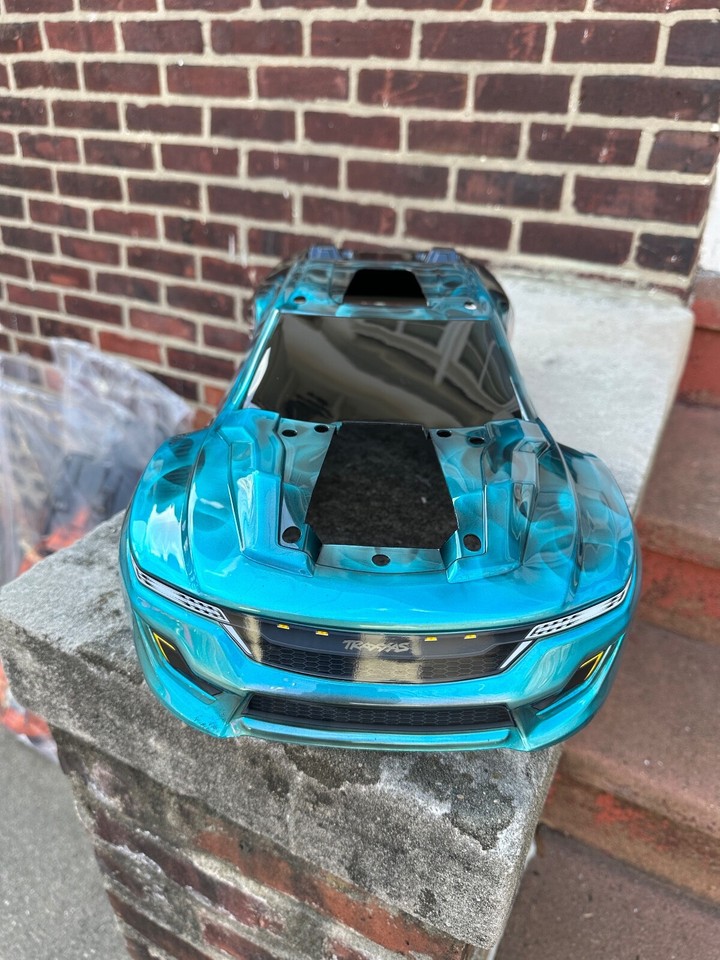 CUSTOM PAINTED RC BODY, TRAXXAS XRT BODY, CANDY CHROME BLUE FLAMES ...