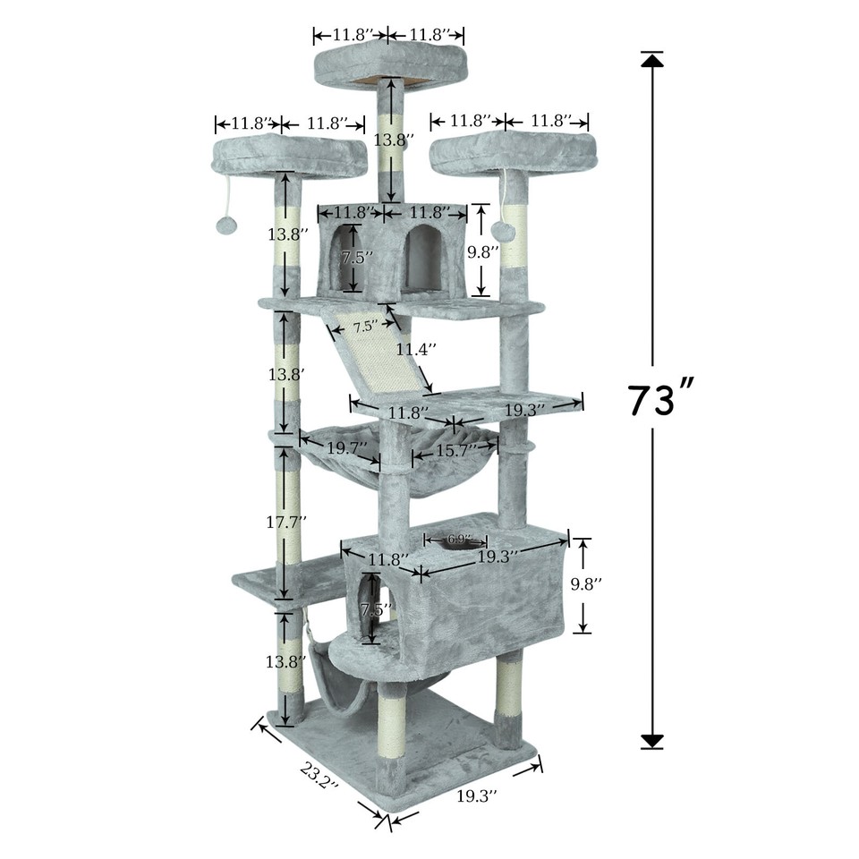 73 Inches XXL Cat Tree Multi-Level Cat Tower Condo Furniture for Large ...