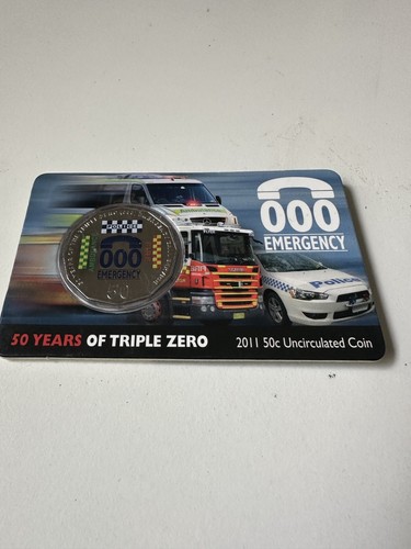 2011 - 50 Cent 50 Years of Triple Zero 000 Coloured Coin - Unc on card ...