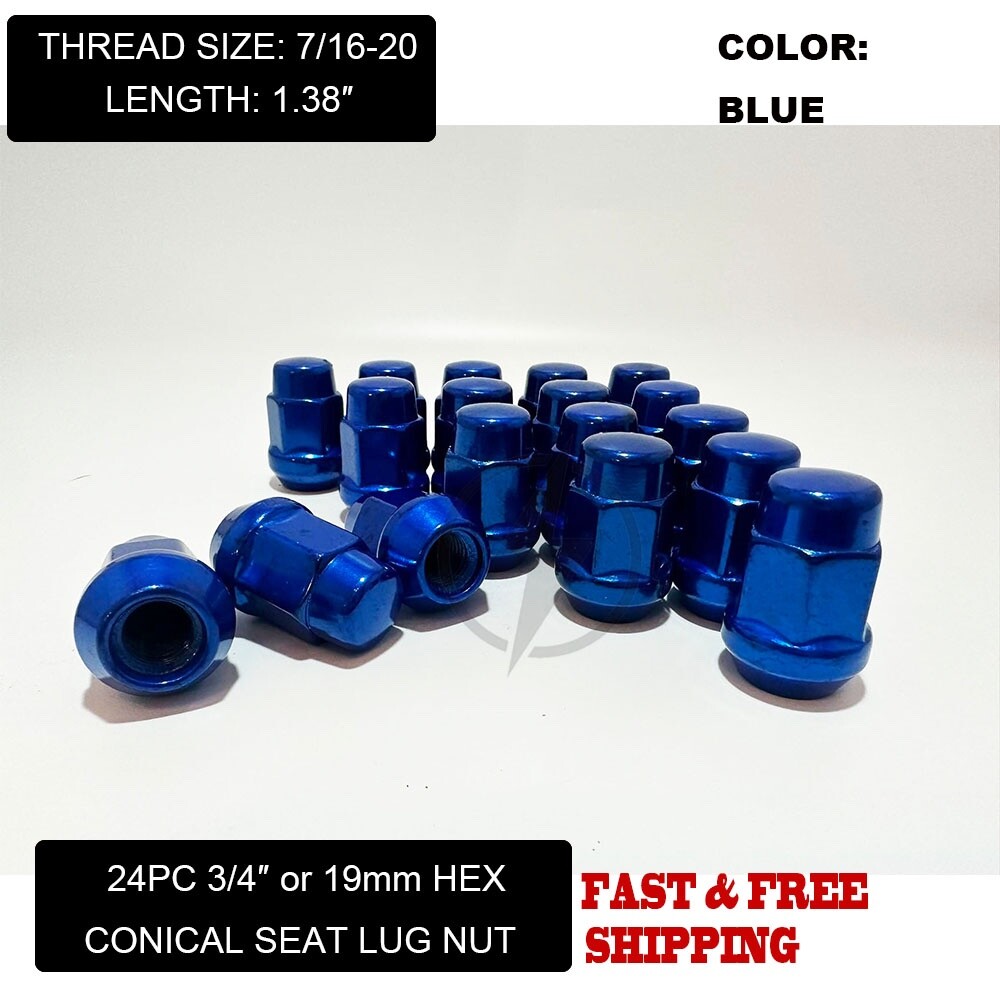 24Pc 7/16-20 Blue Bulge Acorn Lug Nuts For Chevy GMC Blazer K10 K5 ...