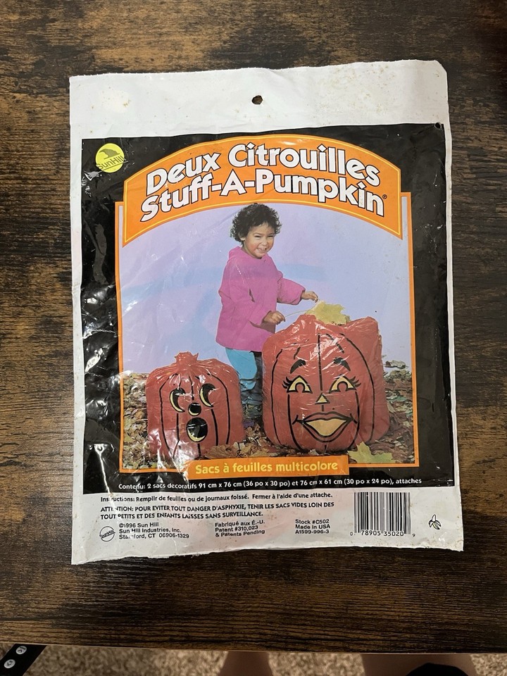 Vintage 1996 Stuff-A-Pumpkin Pair Leaf Bags Fall Halloween Decor NOS ...