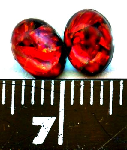 RED OPAL CABOCHON, 6 x 4 mm black mosaic Opals, fire red color play ...