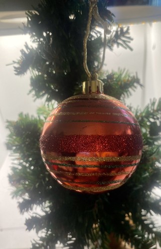 Vintage Bauble Rust Green Gold Red Mica Striped Christmas Ornament ...