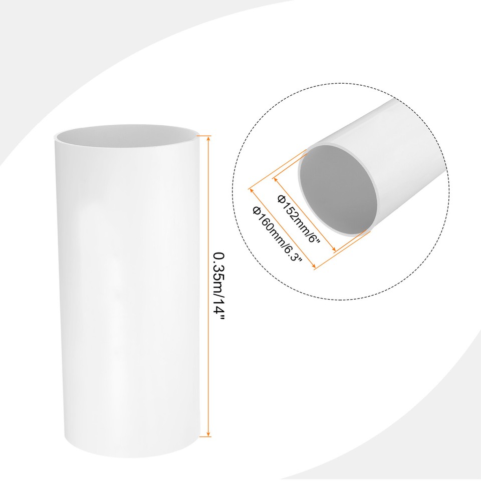 PVC Rigid Round Pipe 152mm ID 160mm OD 35cm 14" Length White High ...