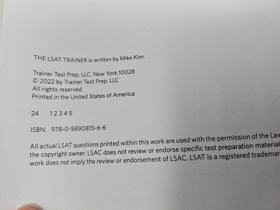 The LSAT Trainer 4th Edition Mike Kim 2022 Test Prep Paperback Heavily ...