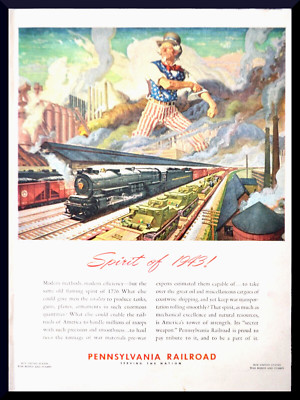 1943 WWII AD for PENNSYLVANIA Railroad art, Uncle Sam Spirit of 1943 | eBay