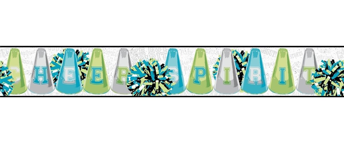 A Cheerleader Has Cheer & Spirit in Lime Green & Blue Wallpaper Border ...