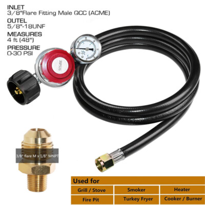 4ft 0-30 PSI Adjust High Pressure Propane Regulator w/ Hose Gauge for ...