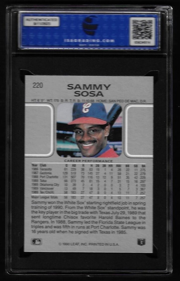 1990 LEAF #220 SAMMY SOSA ISA 10 | eBay