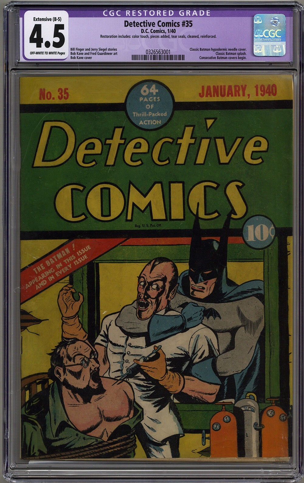 DETECTIVE COMICS #35 CGC 4.5 RESTORED OFF-WHITE TO WHITE PAGES DC ...
