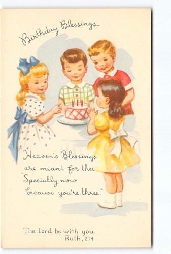 Birthday Blessings Girls Boys Cake Dress Bow Ruth WB Postcard Vtg ...