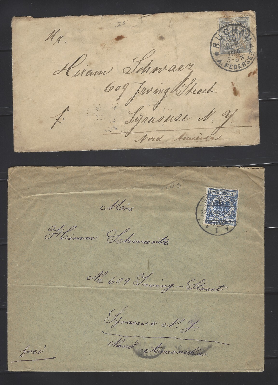 Germany Two 1899-1900 Covers, 1 Wurttemberg #61, 1 Germany #49 Stamps ...