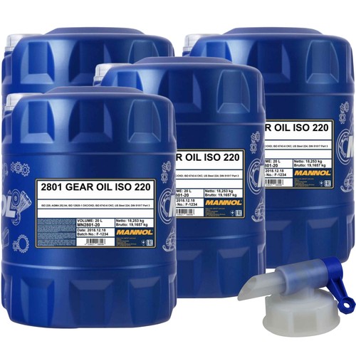 4x MANNOL 20 Litre Gear Oil Iso 220 Transmission din 51517-3 Ansi ...
