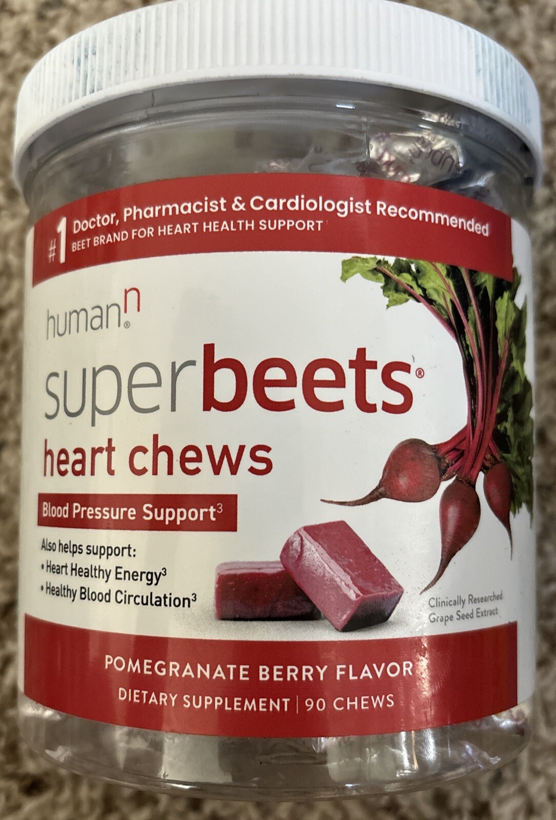 Humann Superbeets Heart Chews, Pomegranate Berry 90 Exp 12/2025 Super ...
