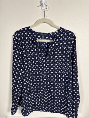 LAUREN RALPH LAUREN Womens Tunic Large Blue Print Split Neck Boho D2 | eBay