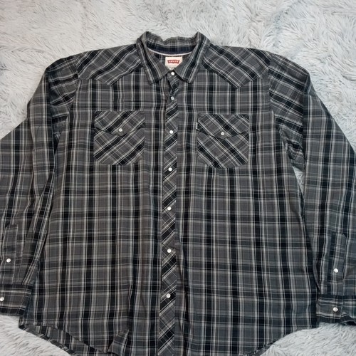 Levi's Shirt Mens XL Gray Western Pearl Snap Up Pockets Rancher Rodeo ...