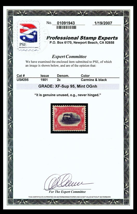 US #295; 2¢ PAN-AMERICAN, XF/SUP-OG-MNH, PSE GRADED (95) Certificate ...