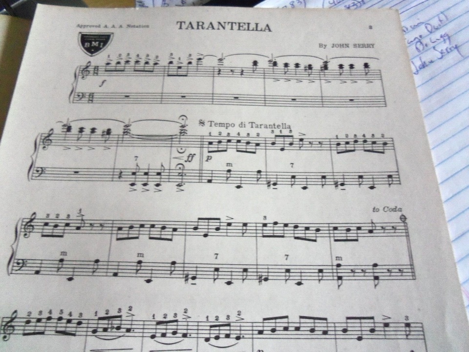 TARANTELLA BY JOHN SERRY ACCORDION SOLO SHEET MUSIC NOS | eBay