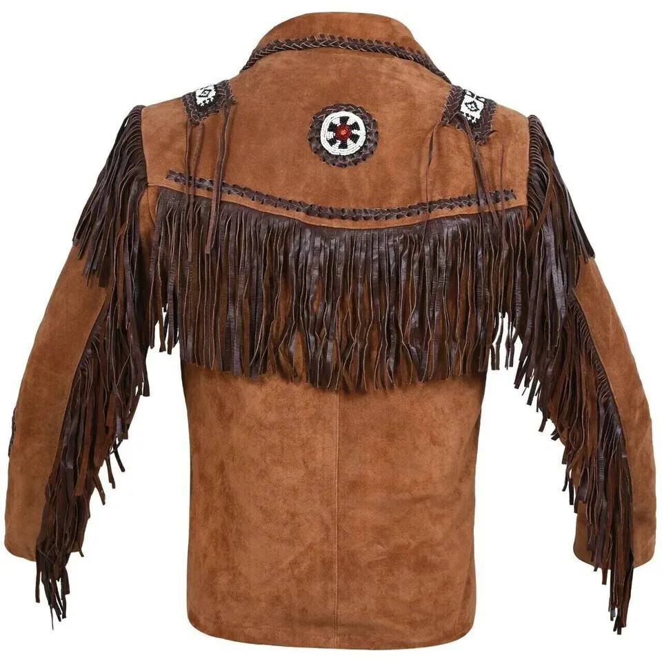 Men Native American Cowboy Leather Jacket Fringe & Beaded Western Suede ...