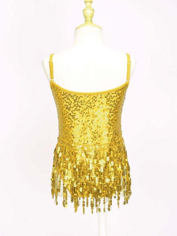 Kids Girls Rumba Samba Tassel Dance Costume Sparkly Sequin Latin ...