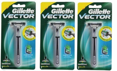 3 x GILLETTE Vector Razor BLADE Fit Atra Contour Plus Slim Twin Refill ...