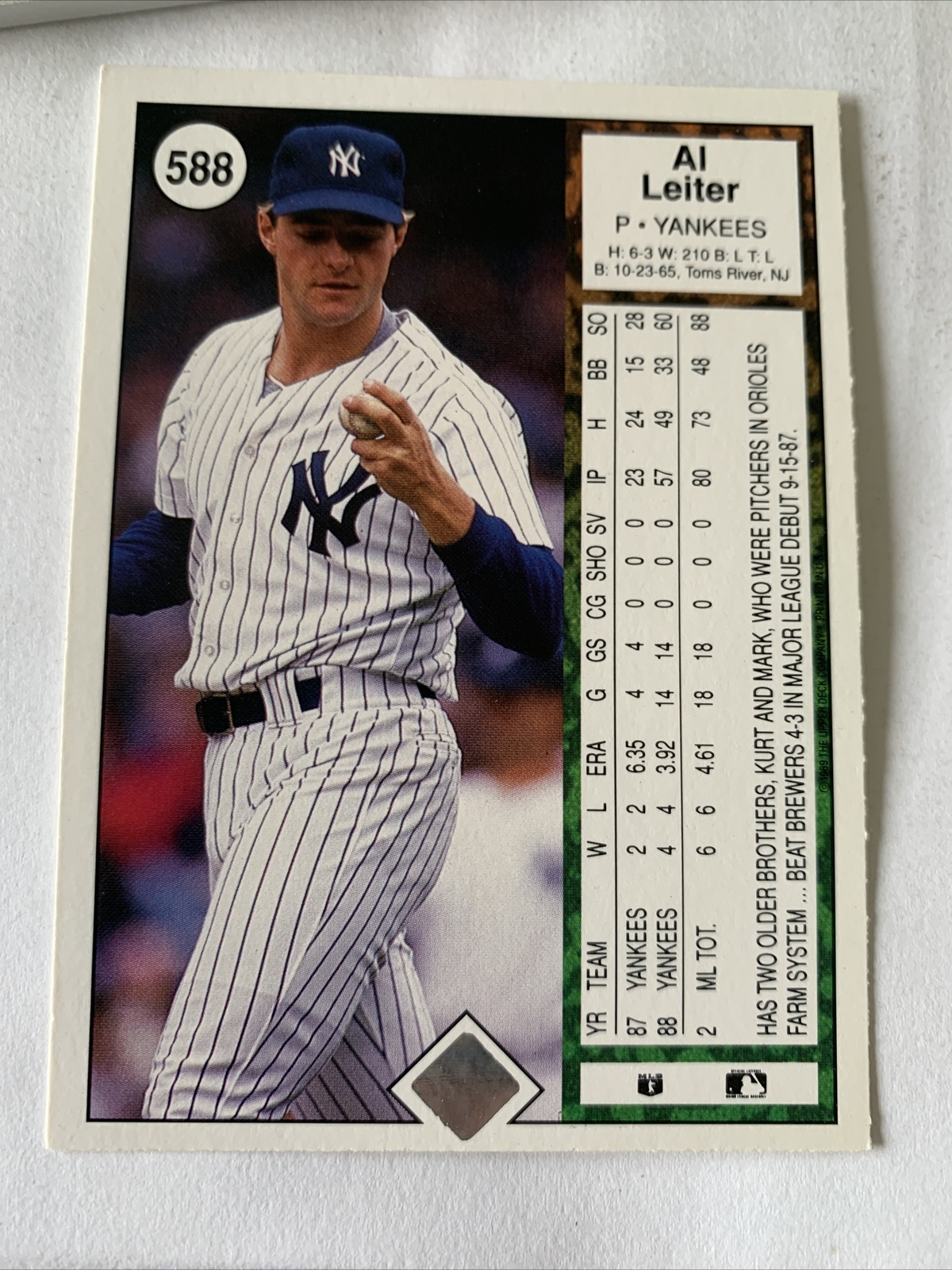 1989 Upper Deck Baseball Card #705 Al Leiter New York Yankees NmMT Free ...