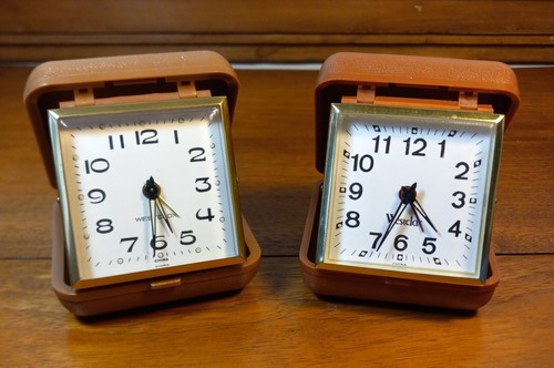 VTG Lot of 2 WESTCLOX Collectible Travel Alarm Clocks Clamshell 70s-80s ...