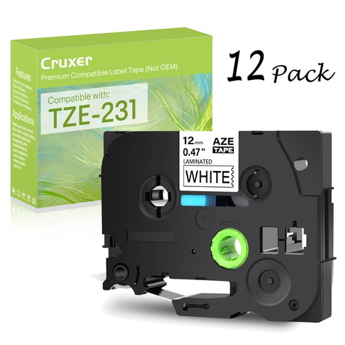 12PK Compatible with Brother TZ231 TZe231 Black Print on White Tape 0. ...