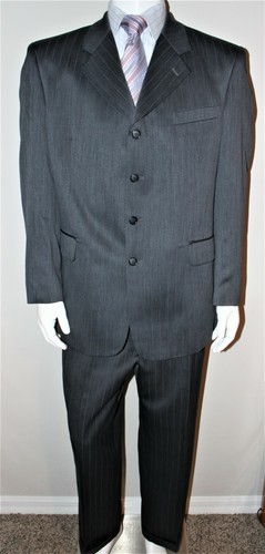 Vanetti Men's 44R Blue Pinstripe 4 Button 2 Piece Pleated Pants Suit | eBay