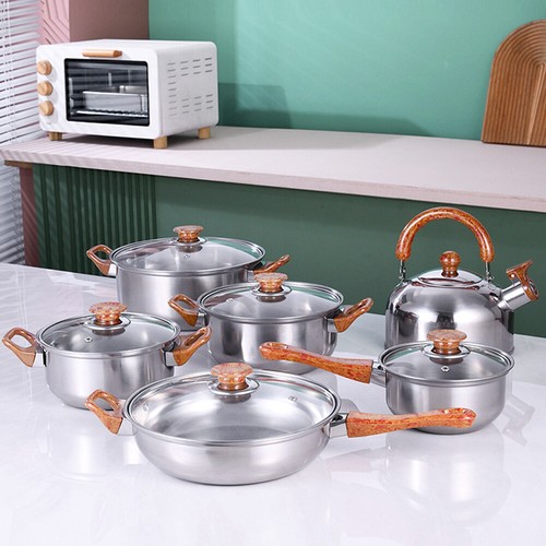 12Pcs Induction Non Stick Stainless Steel Cookware Cooking Pot Pan With ...