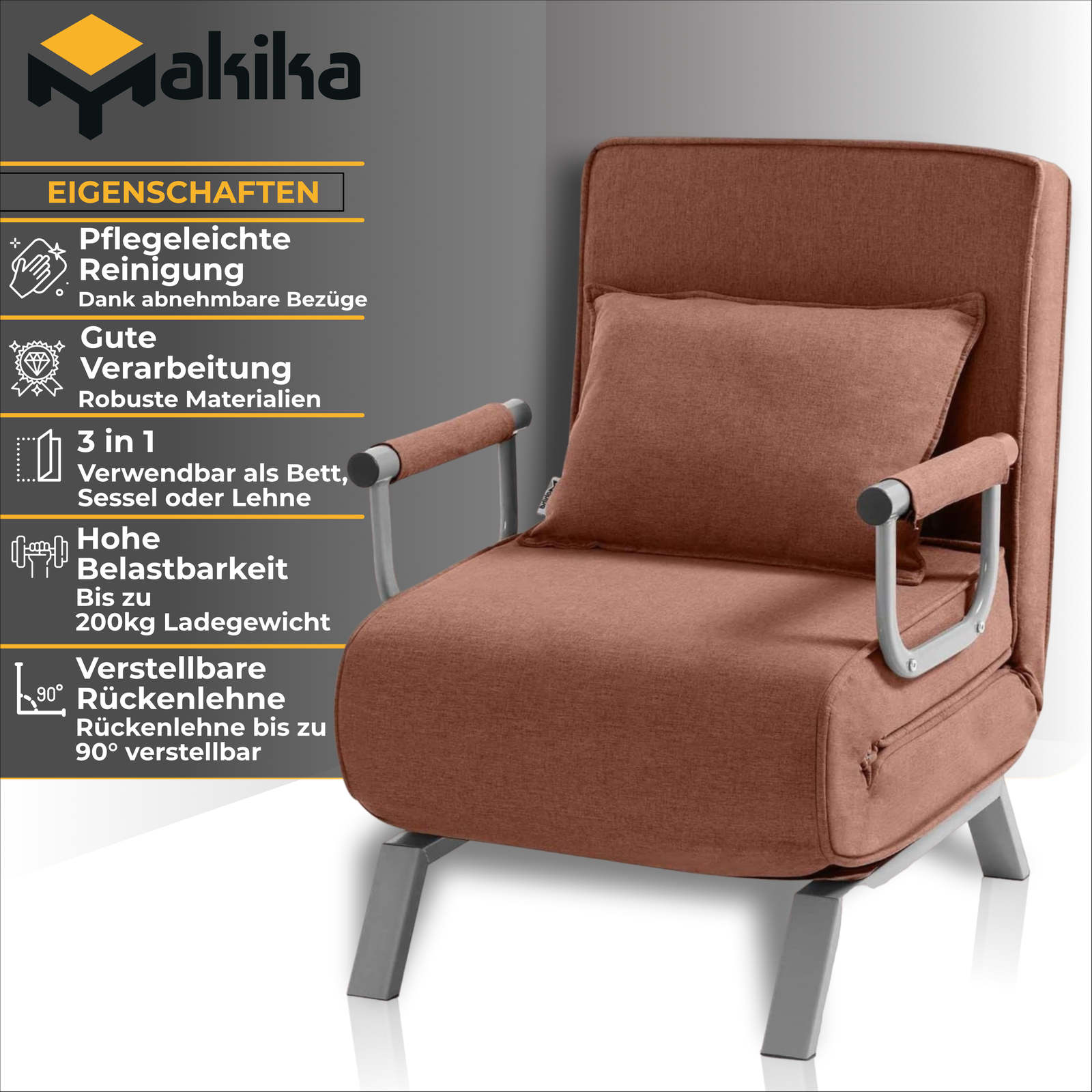 Makika 49810002 Klappbar Schlafsessel - Braun for sale online | eBay