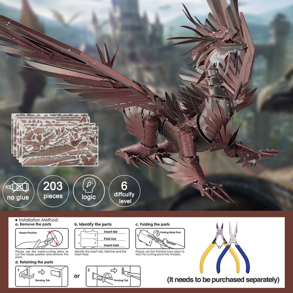Piececool 3D Model Kits For Adult Hellstorm Dragon Metal Puzzle Model ...