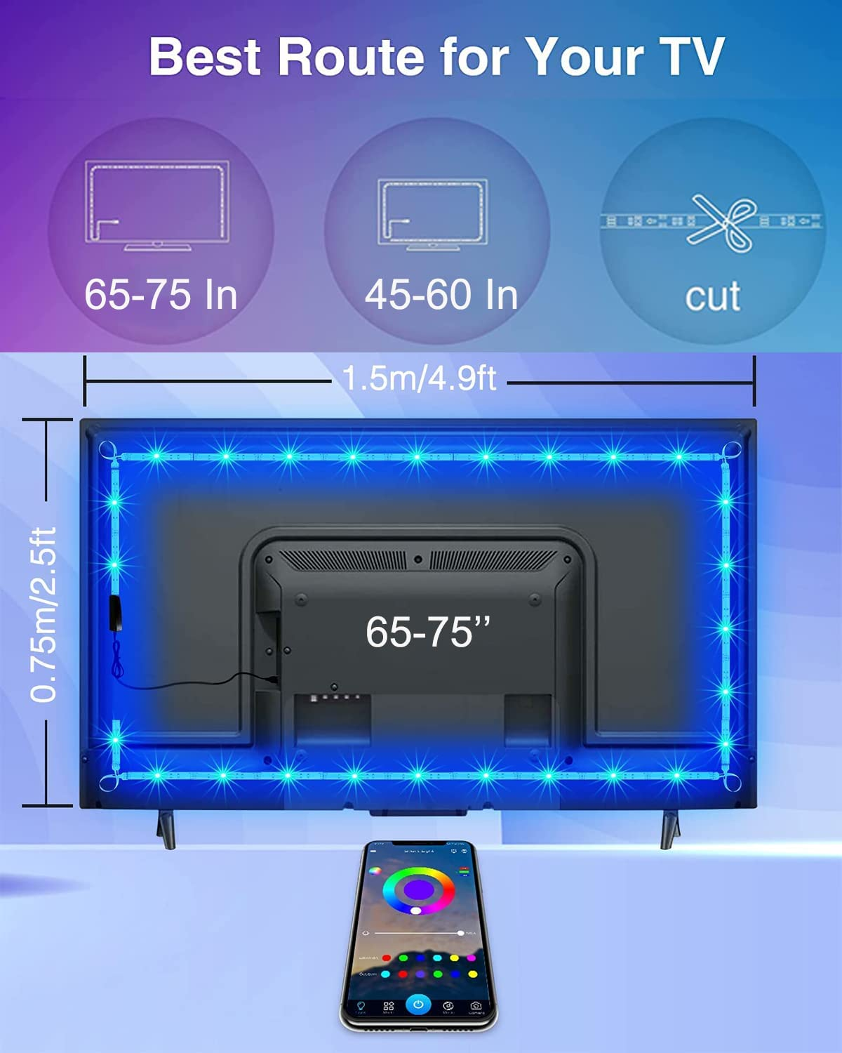 LED Lights for TV 65 Inch, TV Led Backlight, USB Lights for TV 55-75 ...
