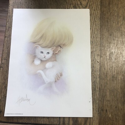 BOB HARRISON Cat Girl Print Teresa's Friend 101 Wall Art Vintage 1983 ...