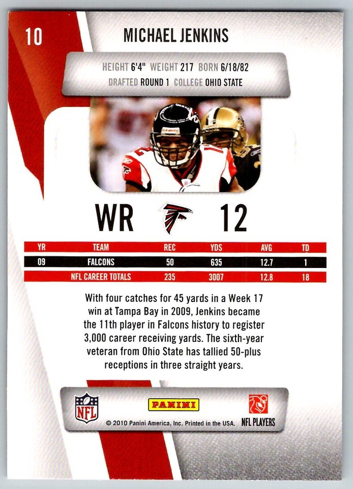 2010 PANINI PRESTIGE MICHAEL JANKINS ATLANTA FALCONS #10 | eBay