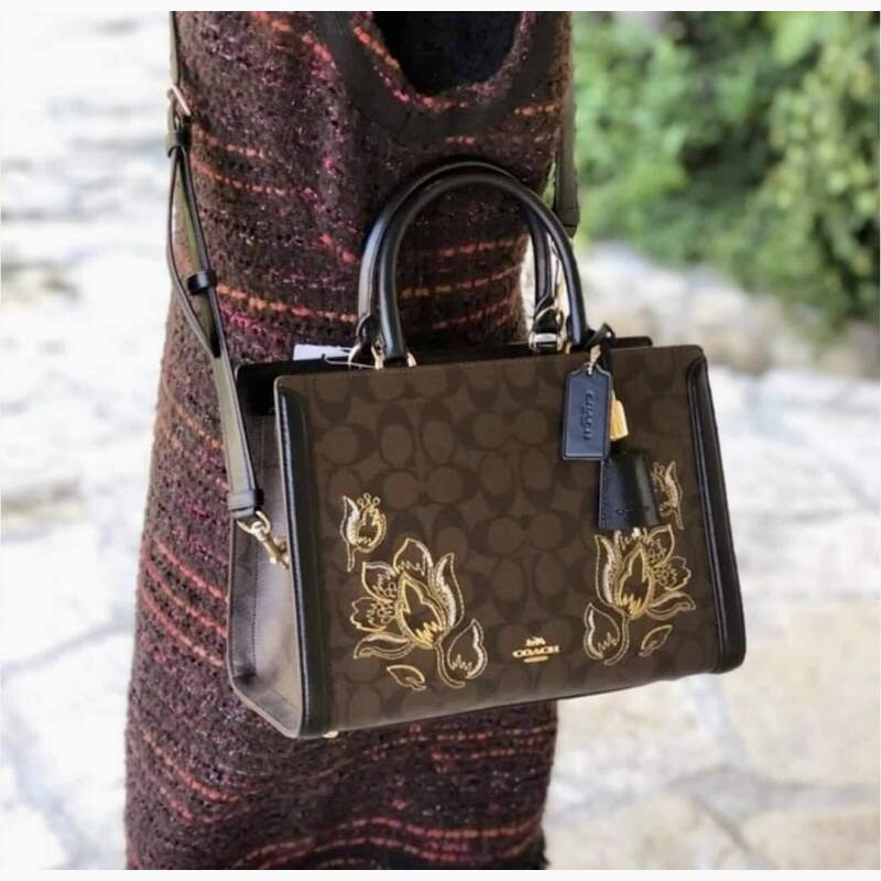 COACH Darcie Shell Pink Signature Canvas Satchel Sho… - Gem