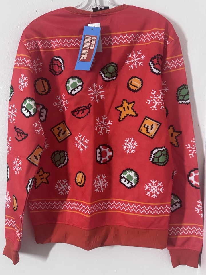 Adult ThinkGeek Nintendo Mario Bros Christmas Ugly Sweater Sweatshirt ...