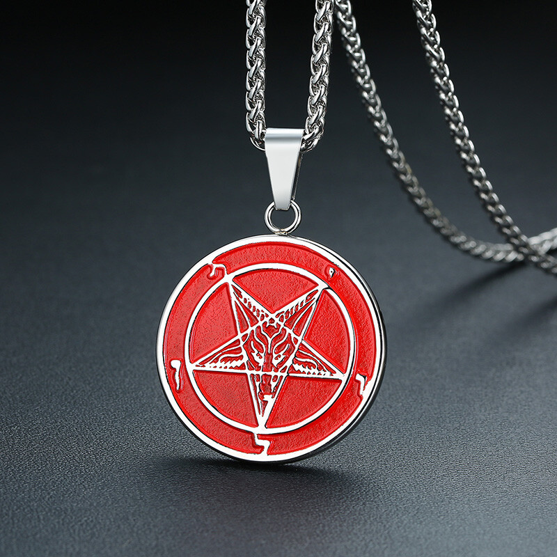 Fashion Red Sigil of Lucifer Men Necklace Chain Satanic Inverted Cross ...