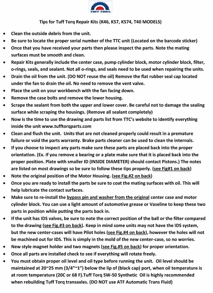 New Genuine OEM Tuff Torq Transmission Center Section Repair Kit ...