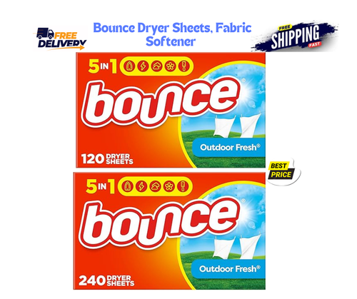 Bounce Dryer Sheets Laundry Fabric Softener, Outdoor Fresh 240 Ct & 120 ...