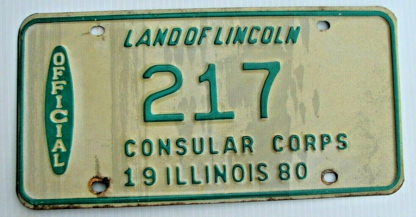 1980 ILLINOIS OFFICIAL CONSULAR CORPS LICENSE PLATE " 217 " IL 80 ...