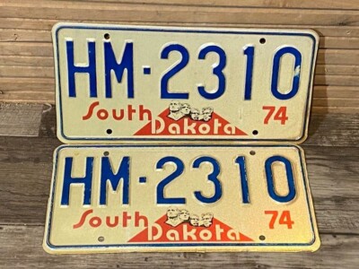 Pair of 1974 UNUSED South Dakota Highway Maintenance License Plates HM ...